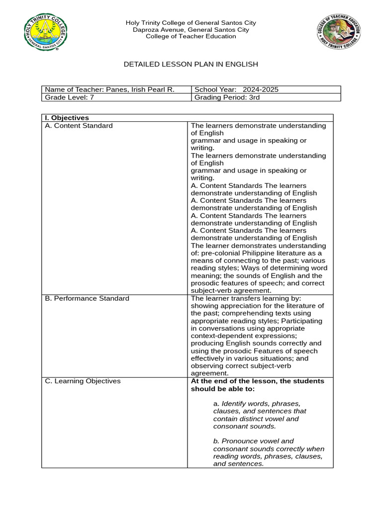 Lesson Plan Vowel Consonants | PDF | English Language | Consonant