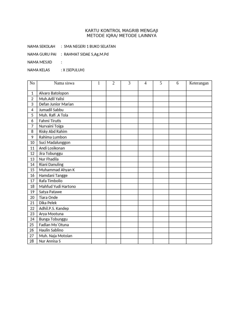 KARTU KONTROL MAGRIB MENGAJI-1 | PDF