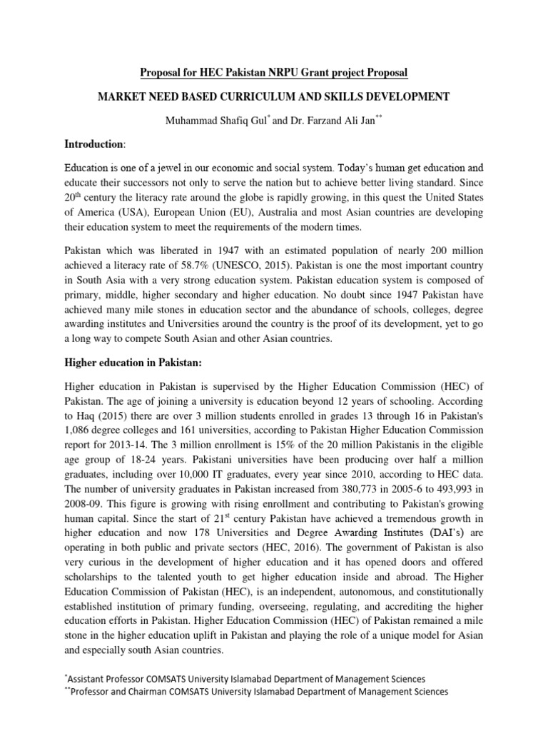 Proposal For HEC Pakistan NRPU Grant Pro | PDF | Sampling (Statistics ...