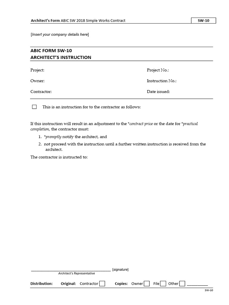 SW-10 Architects Instruction | PDF
