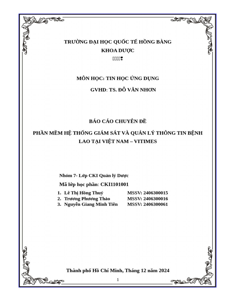 Báo cáo chuyên đề Hệ thống TTUD trong lĩnh vực Sức khỏe | PDF