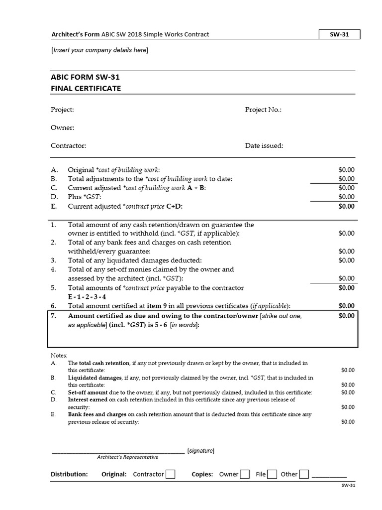 ABIC SW-31 Final Certificate Template | PDF | Government Finances ...