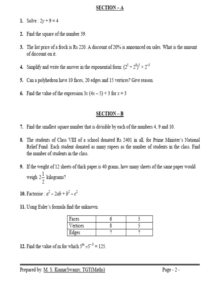 Sample Paper 8 Maths | PDF | Mathematics