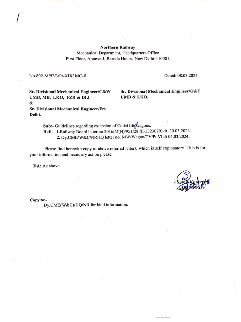 Guidelines Regarding Extension of Codal Life of Wagons | PDF