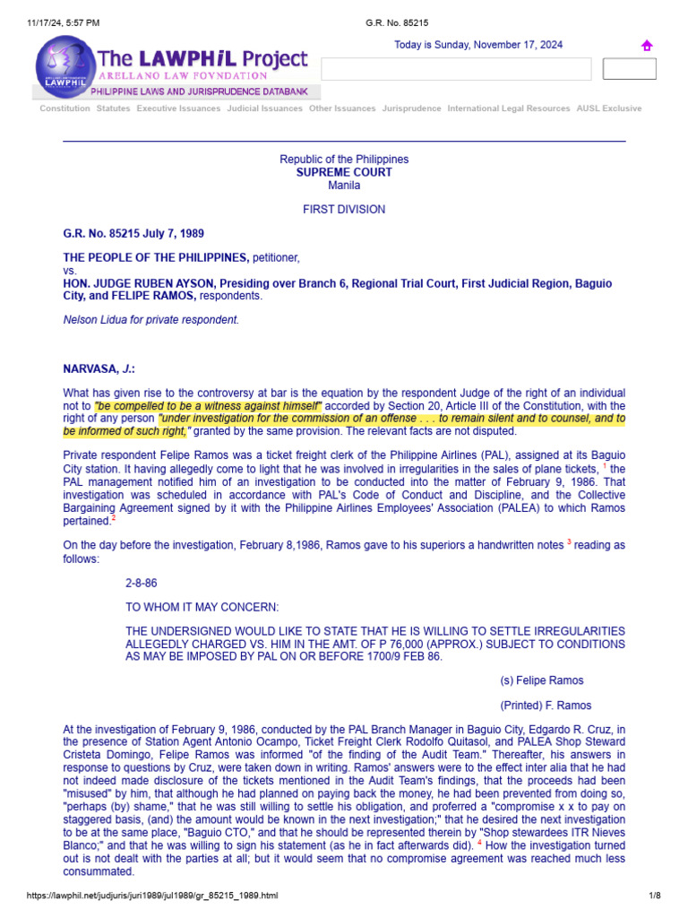 Supreme Court Ruling on Self-Incrimination Rights | PDF | Miranda ...
