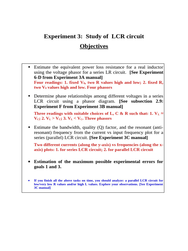 Exp3 Electrical Manual LCR Study E2A | PDF | Telecommunications Engineering | Electrical Engineering
