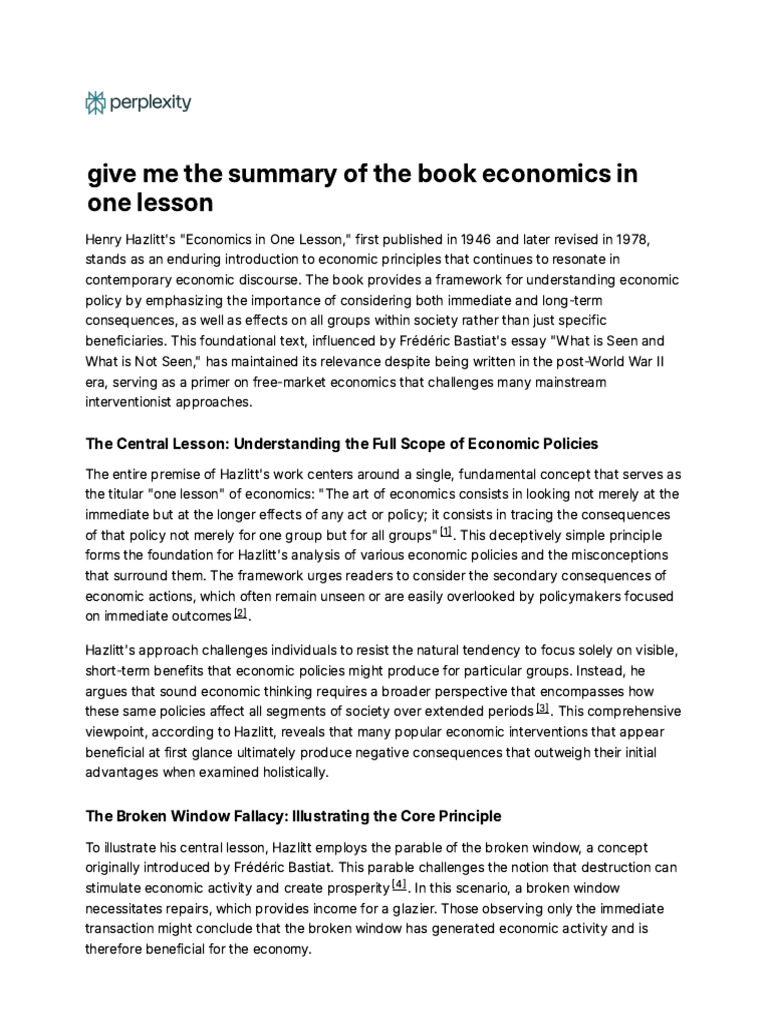 Economics in One Lesson Explained | PDF | Tariff | Economics