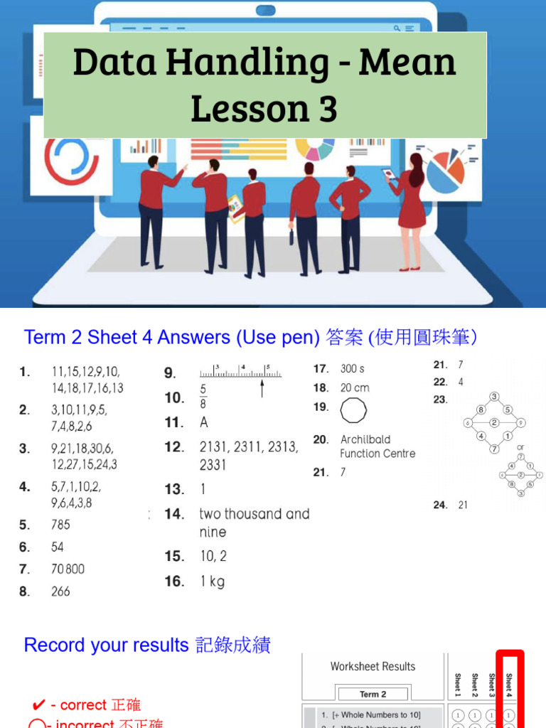 Lesson 3 Data Handling Document | PDF | Worksheet | Mean