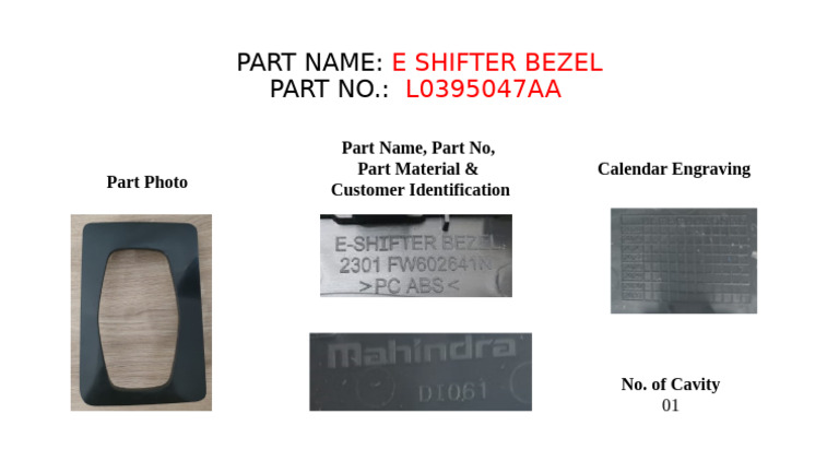 E Shifter Bezel L0395047AA Details | PDF