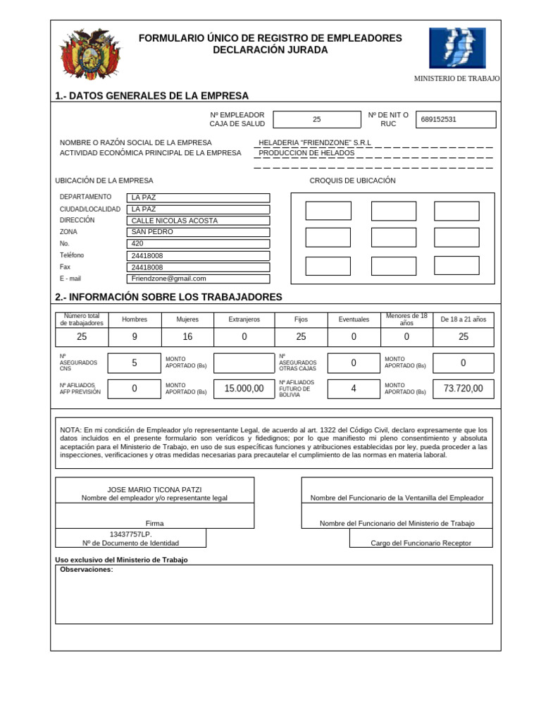 1 Formulario - Unico - de - Registro - de - Empleadores - ROE | PDF