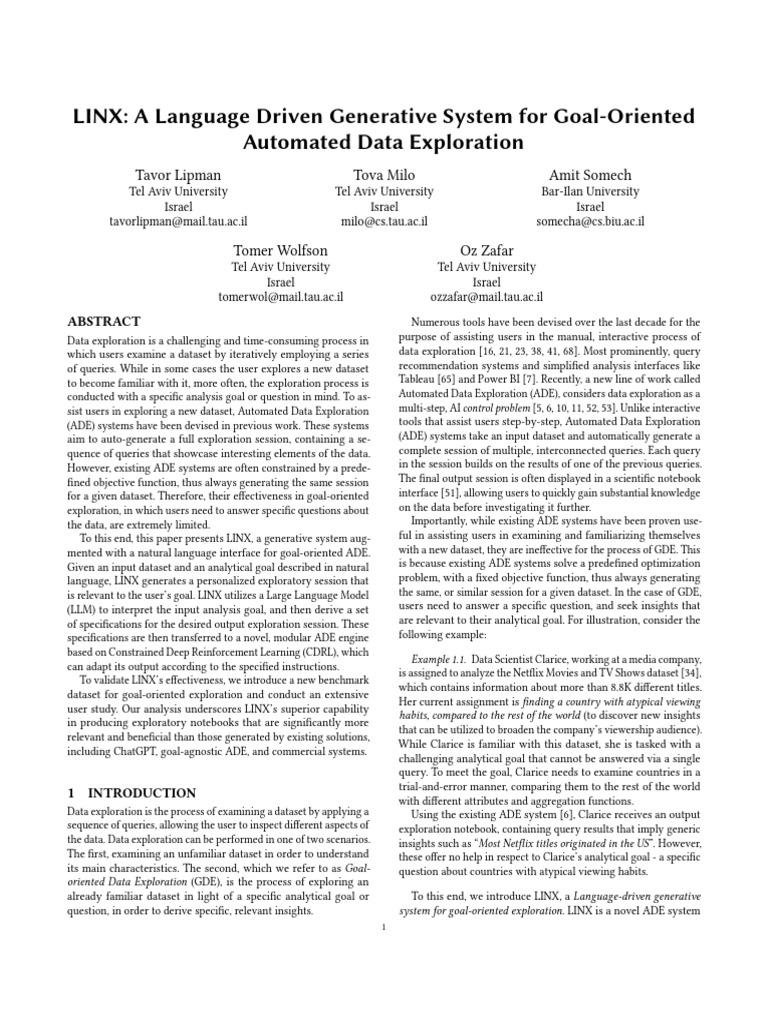 LINX: A Language Driven Generative System for Goal-Oriented Automated Data Exploration | PDF ...