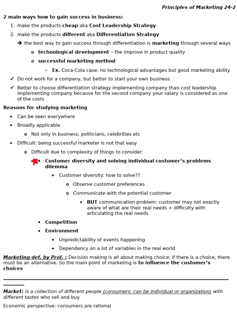 Principles of Marketing Notes | PDF | Marketing | Strategic Planning