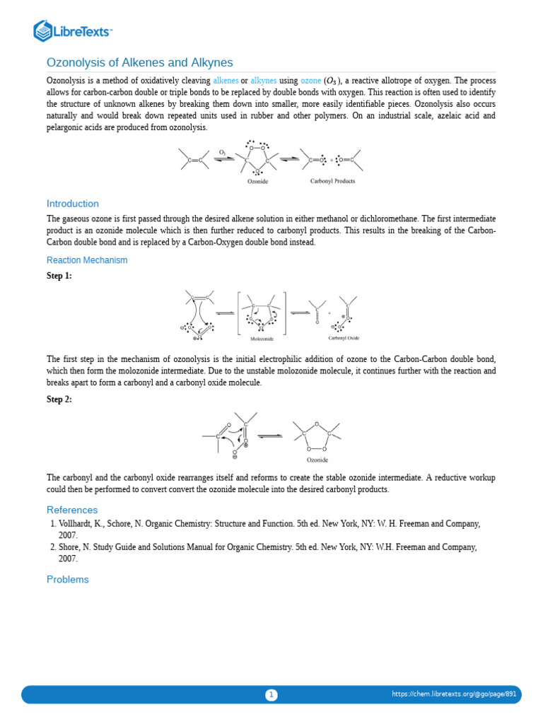 Ozonolysis of Alkenes and Alkynes | PDF