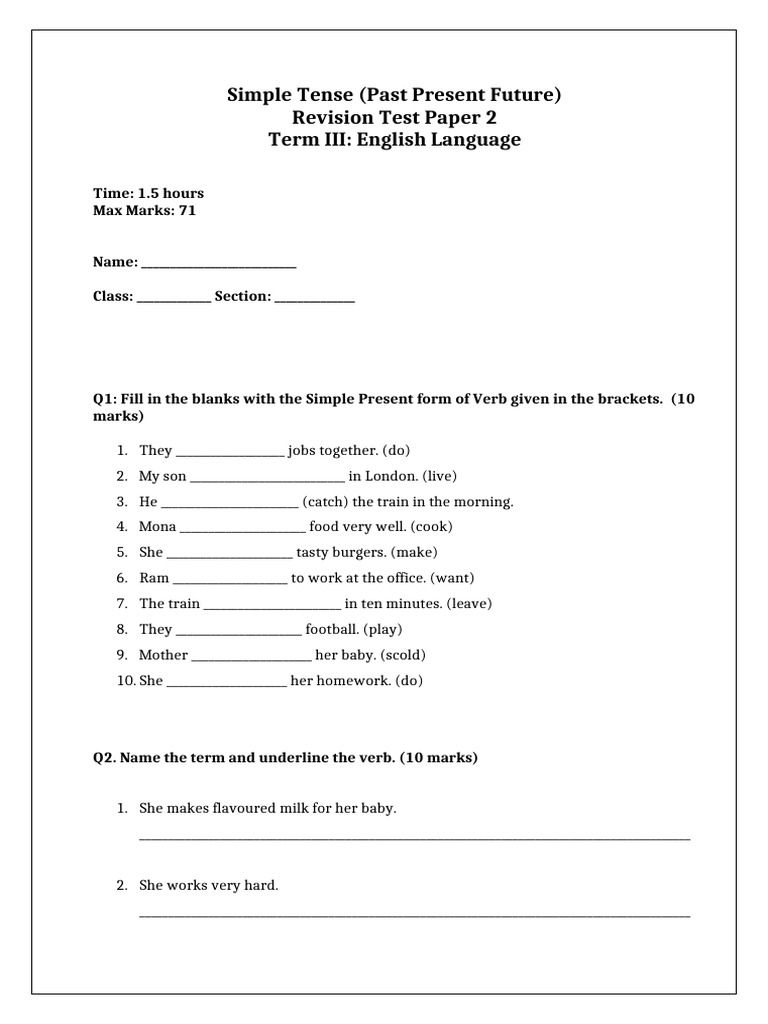 Simple Tense Worksheet: Past, Present, Future | PDF | Linguistics ...
