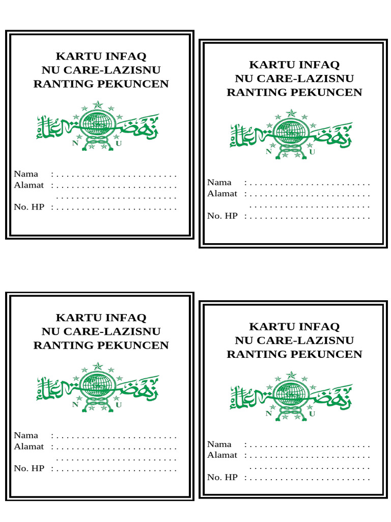 Kartu Infaq NU Care Lazisnu Pekuncen | PDF