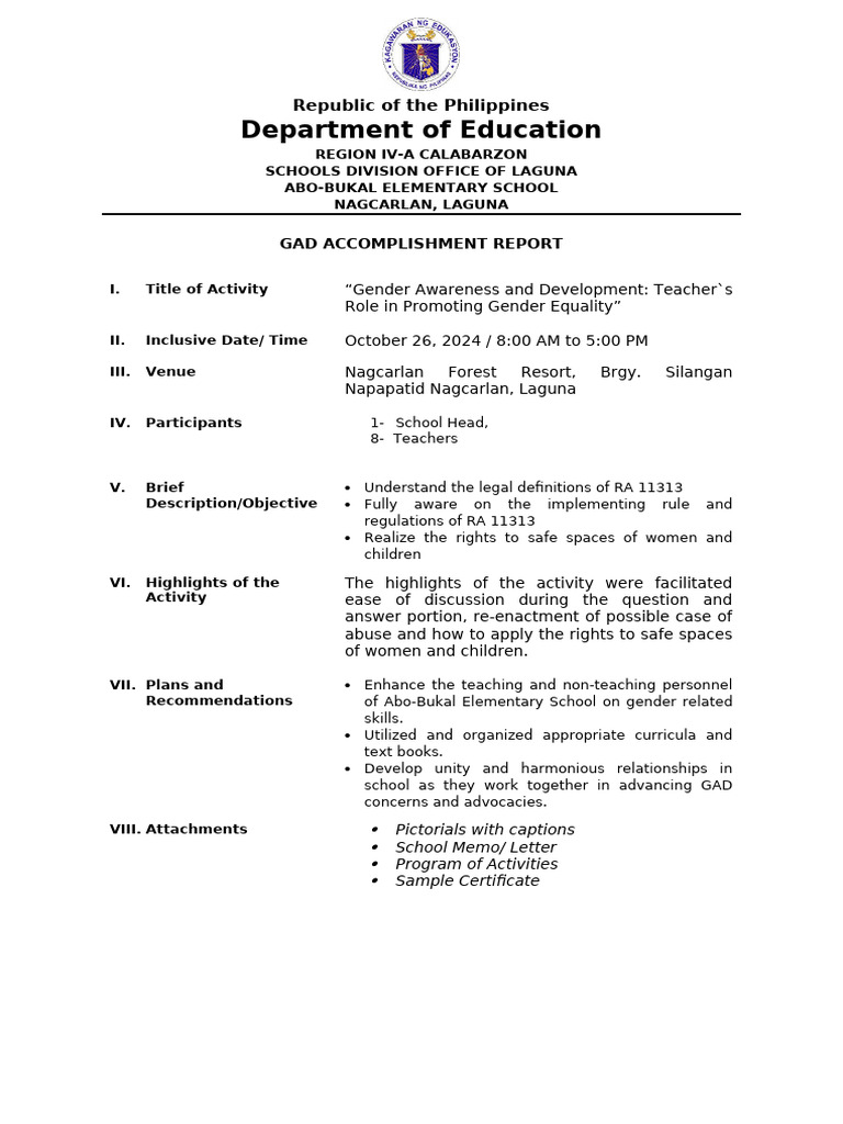 GAD-Accomplishment-Report-Template-Sample | PDF | Learning