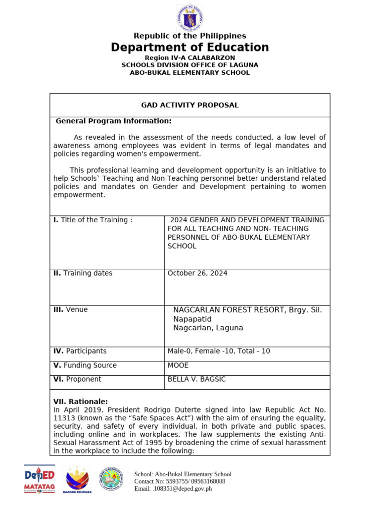 Gad Activity Proposal Template (1) | PDF | Sexual Harassment
