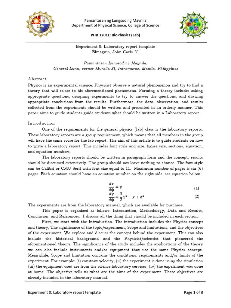 Lab Report Template for BioPhysics Course | PDF | Experiment | Science