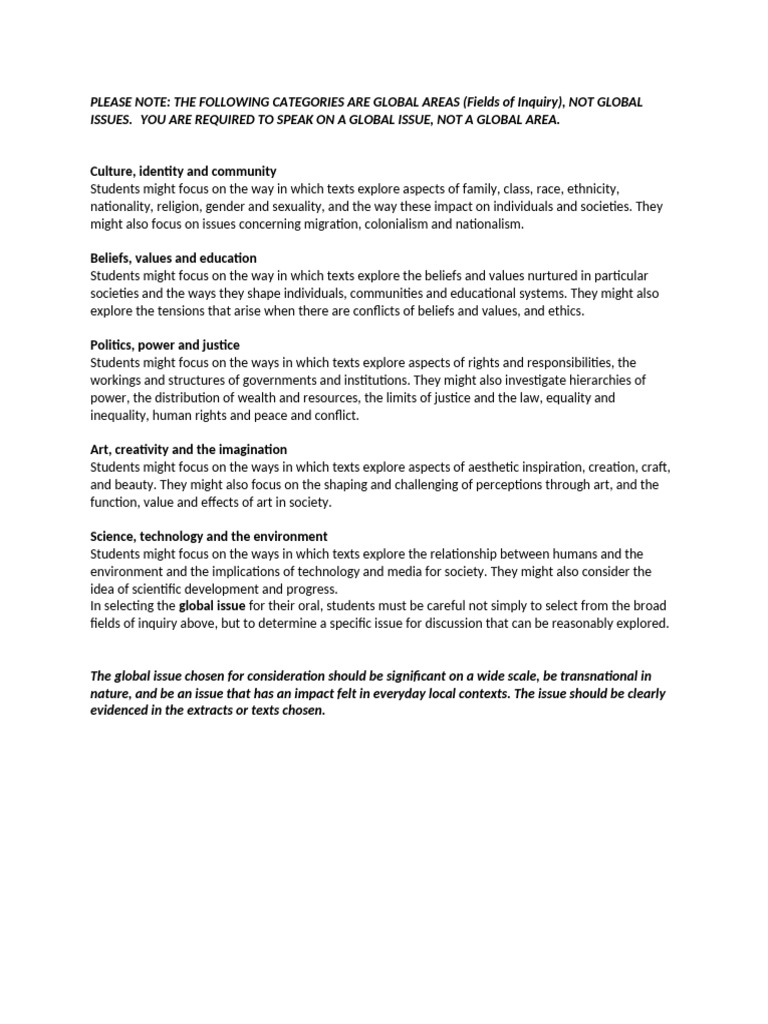 Selecting Global Issues for Discussion | PDF