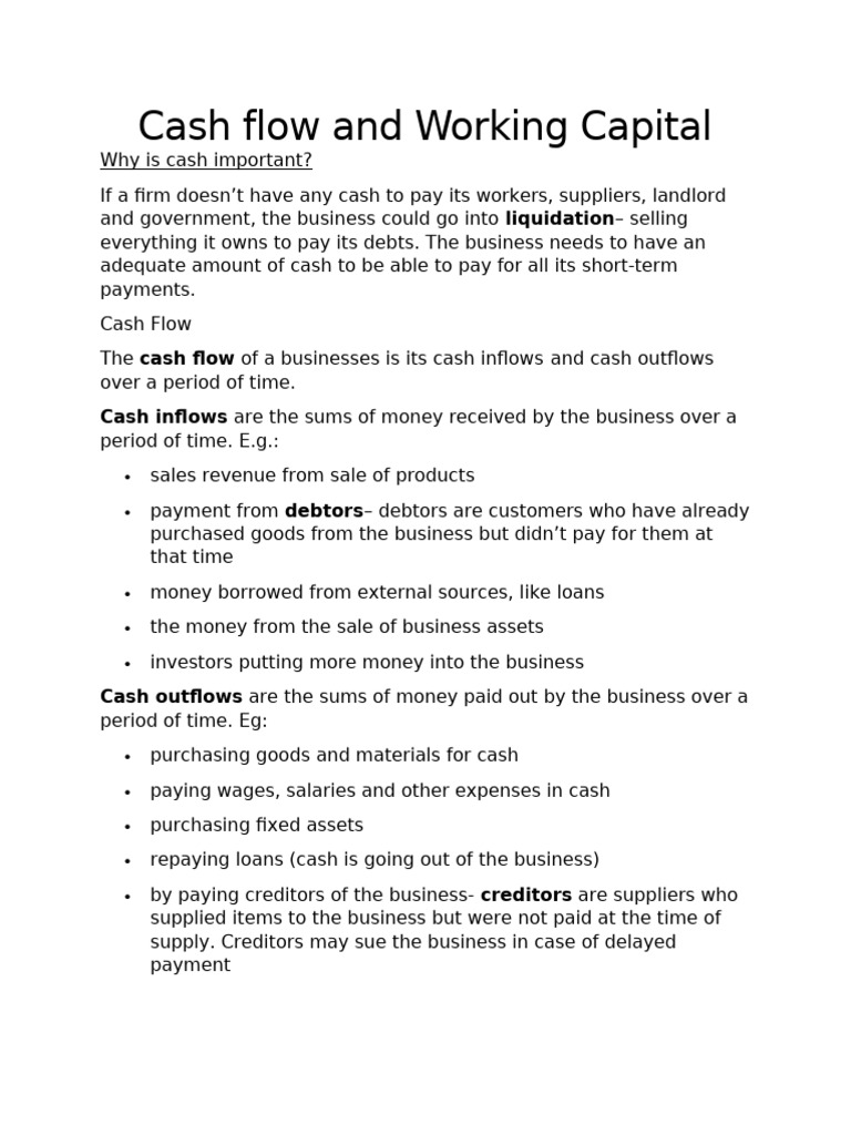 Cash Flow and Working Capital | PDF | Working Capital | Finance & Money ...