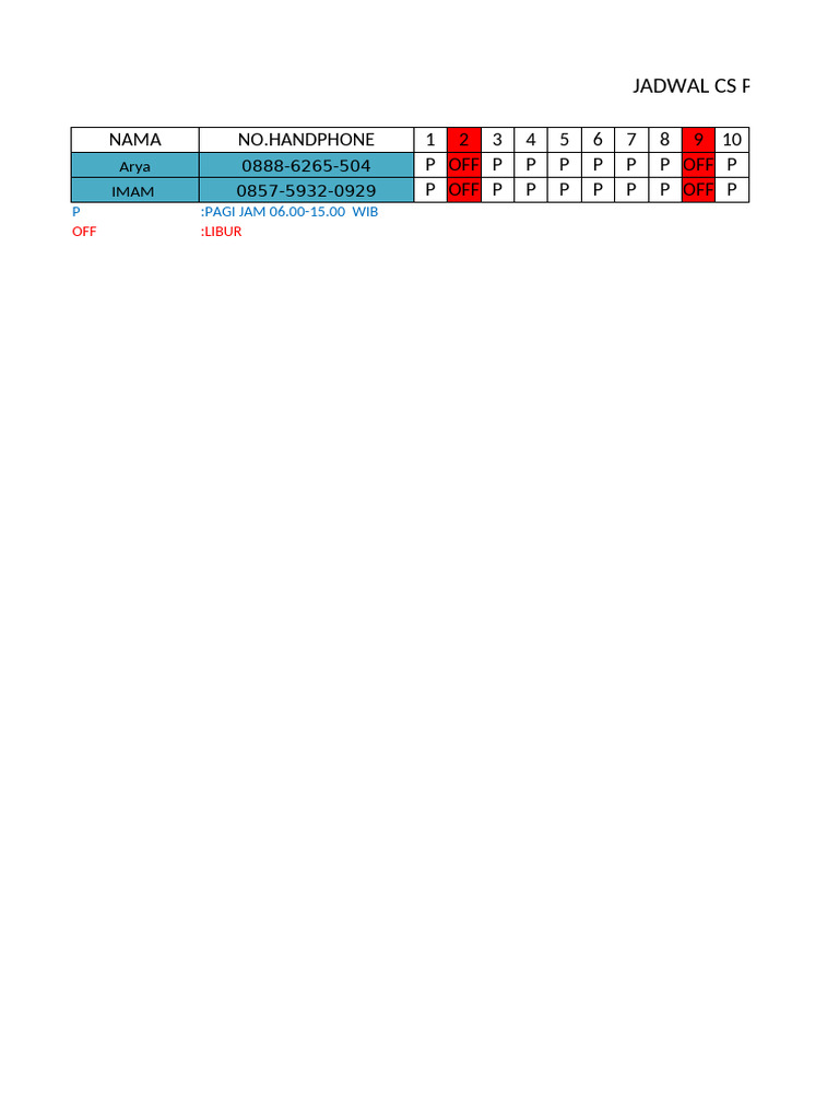 JADWAL CS MARET 2025 fIKxlsx | PDF