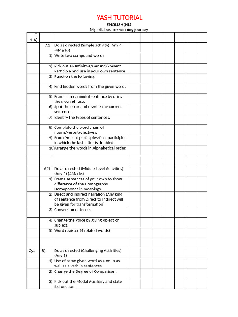 English Index 10 STD | PDF | Verb | Morphology