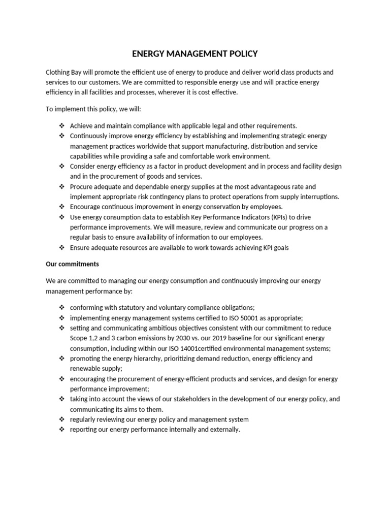 Energy Management Policy Overview | PDF | Efficient Energy Use | Energy ...