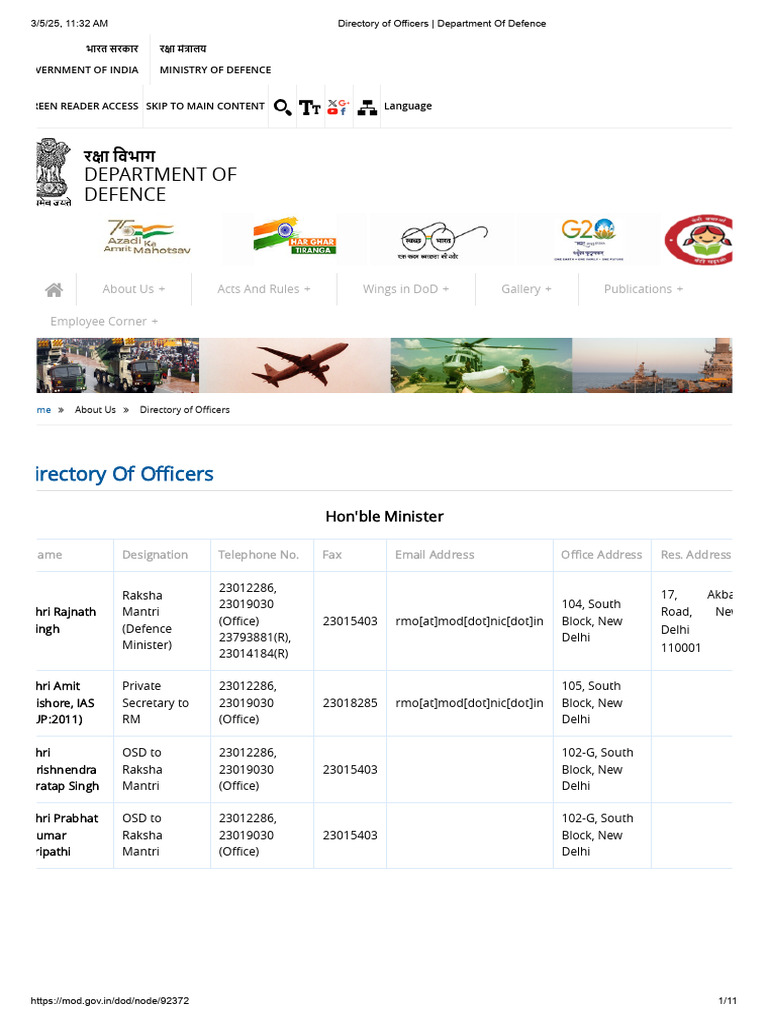 Ministry of Defence Officers Directory | PDF | Government Of India ...