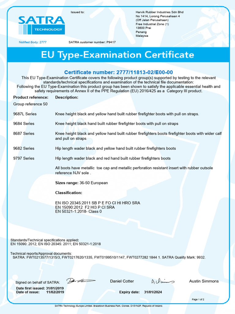 Satra Group 50 9687L, 9684, 8687, 9682 and 9797 EU Cert. | PDF