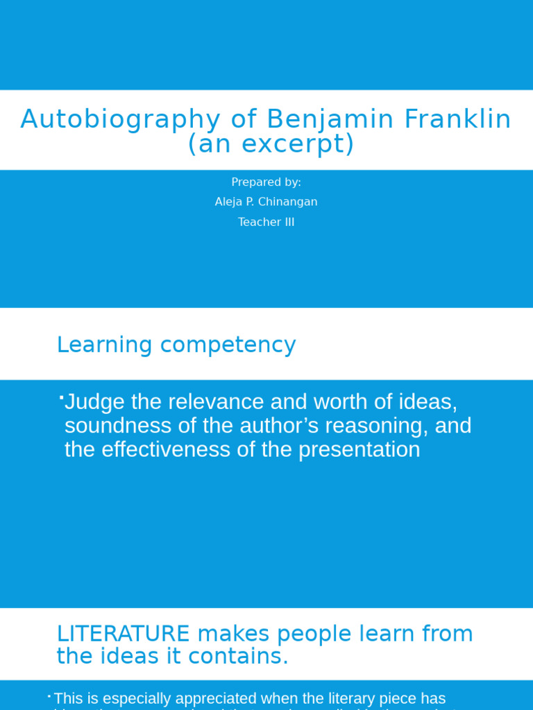 Benjamin Franklin's Autobiography Excerpt | PDF | Benjamin Franklin