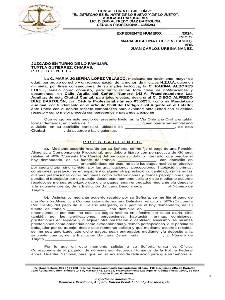 Formato De Demanda De Pension Compensatoria Y Retroactivo Pdf