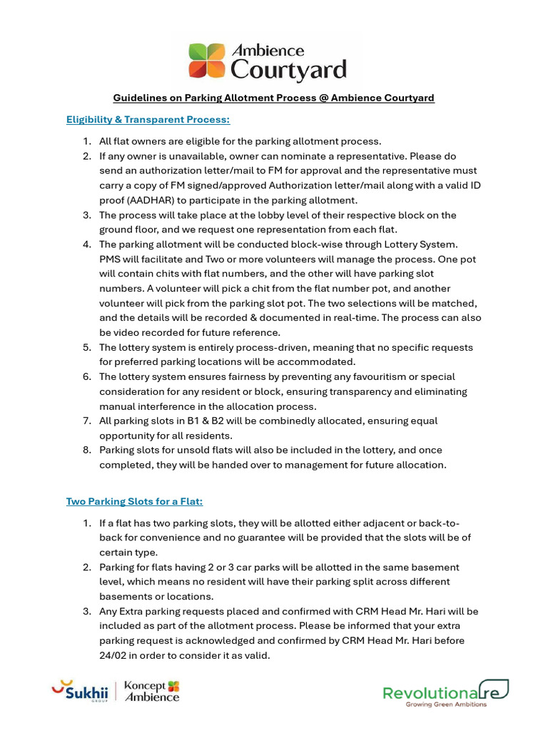 Ambience Courtyard_Parking Allotment Process_V7.0 | PDF