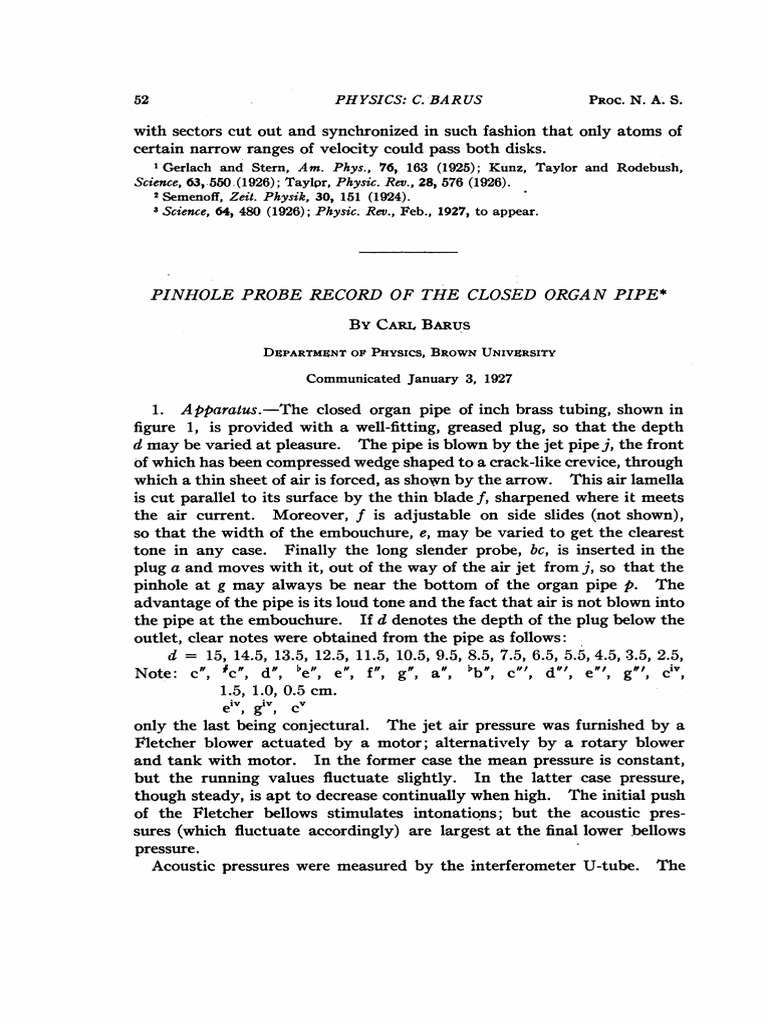 Barus C. - Pinhole Probe Record of The Closed Organ Pipe (1927) - 1 ...
