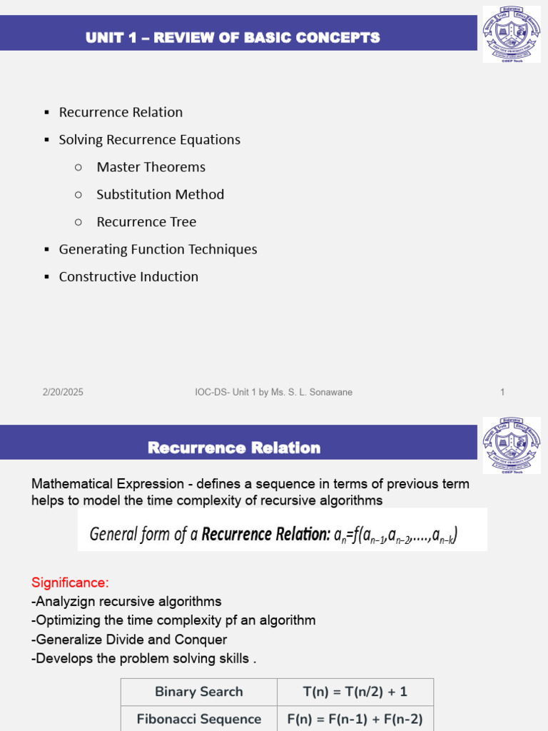 Unit 1 Recurrence Relation Pdf Recurrence Relation Mathematical 9775