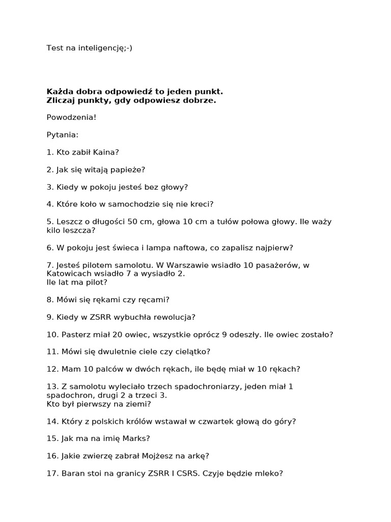 Test Na Inteligencje | PDF