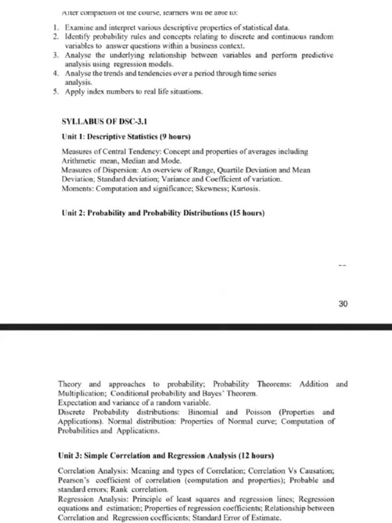 Business Statistics Syllabus | PDF