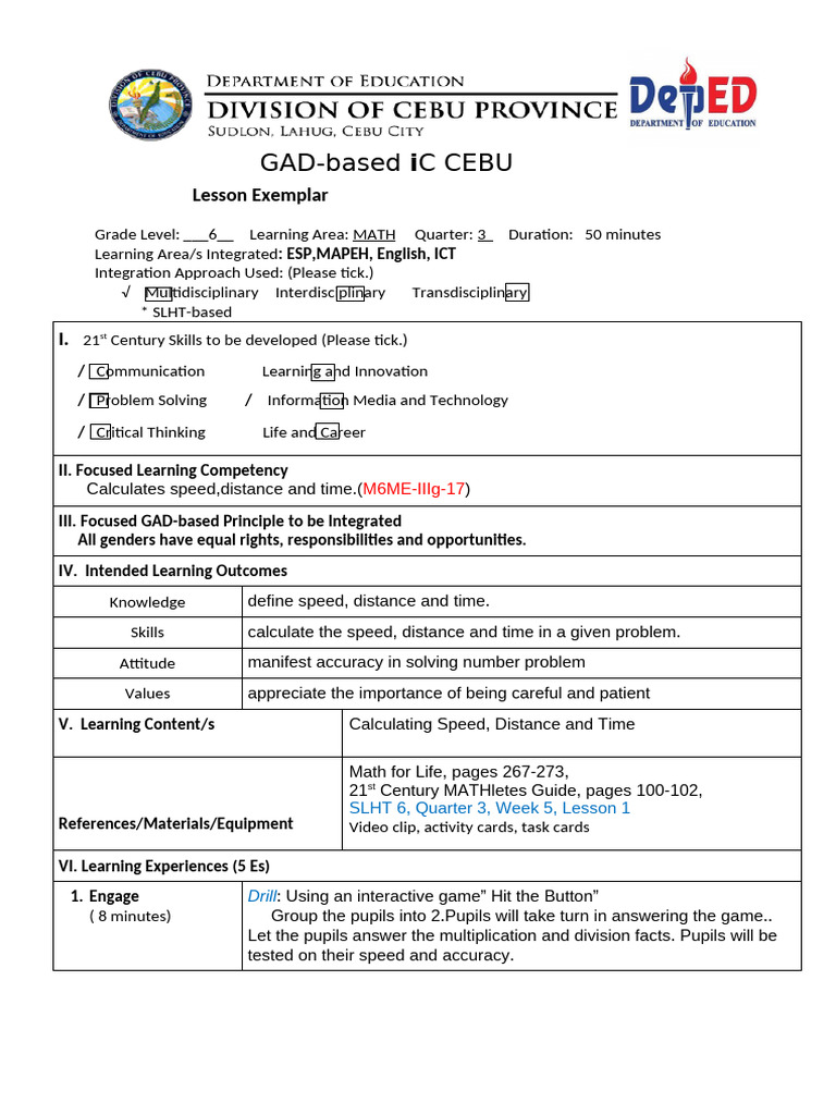 Demo Teaching Math 6 Reyes | PDF | Speed | Learning