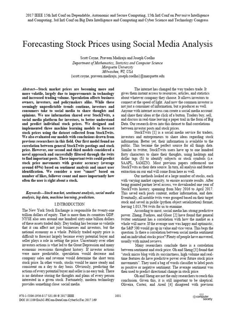 Forecasting Stock Prices Using Social Media Analysis | PDF | Regression ...