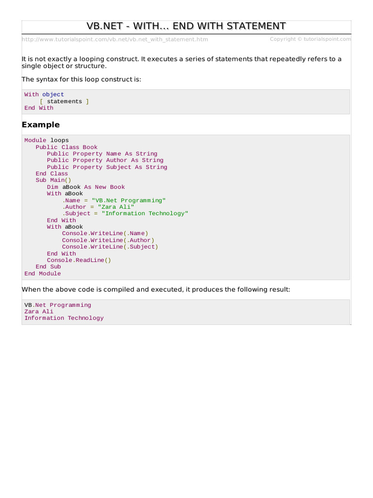 Vb.net With Statement | PDF