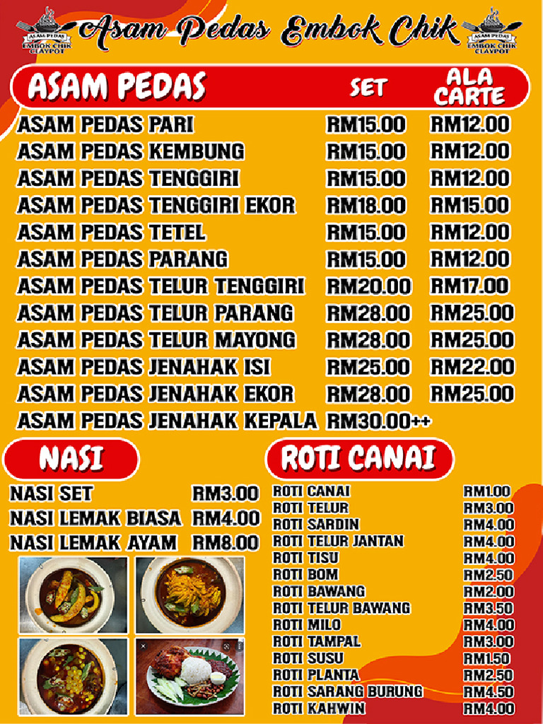Embok Chik Menu (Artwork) | PDF