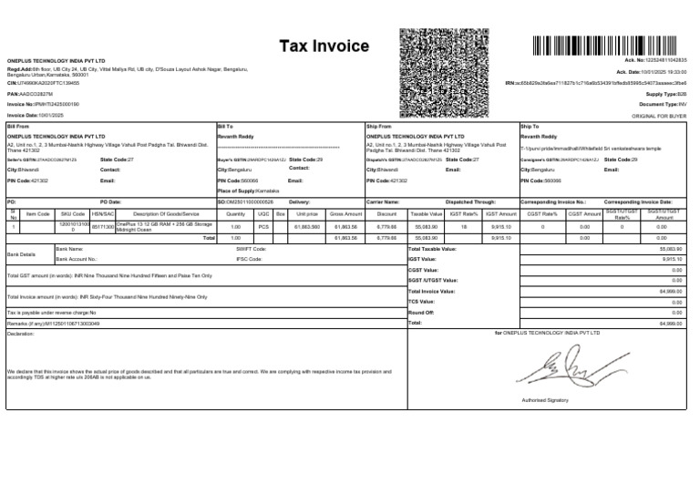 IPMHTI2425000190 Original | PDF | Invoice | Taxes