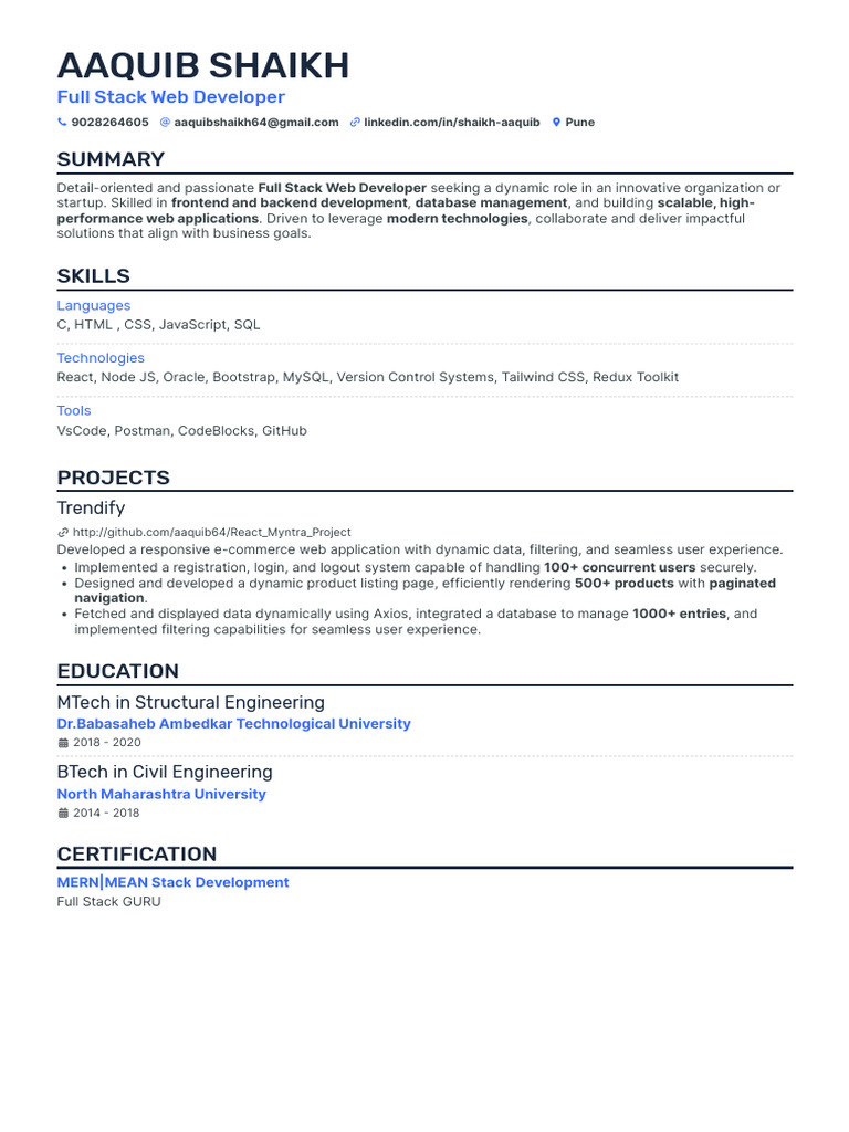 full stack web developer | PDF