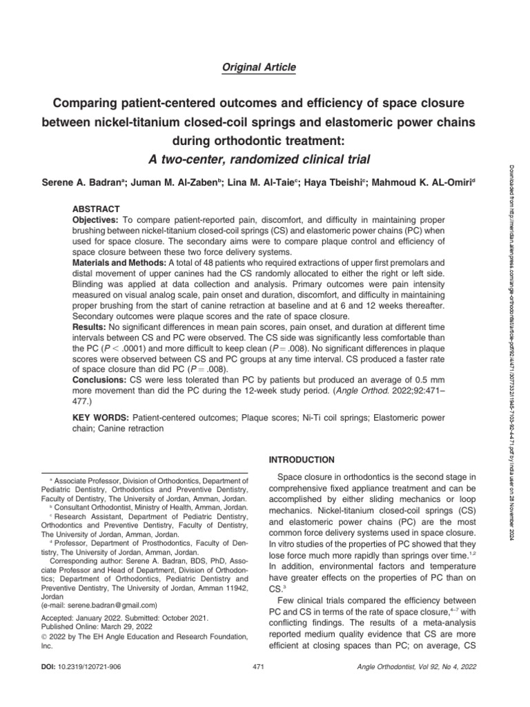 Space Closure Coil Vs e Chain | PDF | Orthodontics | Dentistry Branches