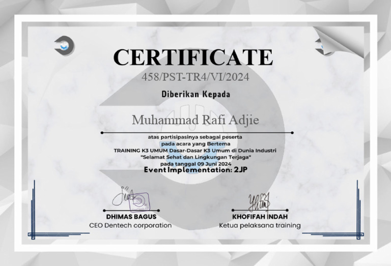 Muhammad Rafi Adjie E-Certificate | PDF