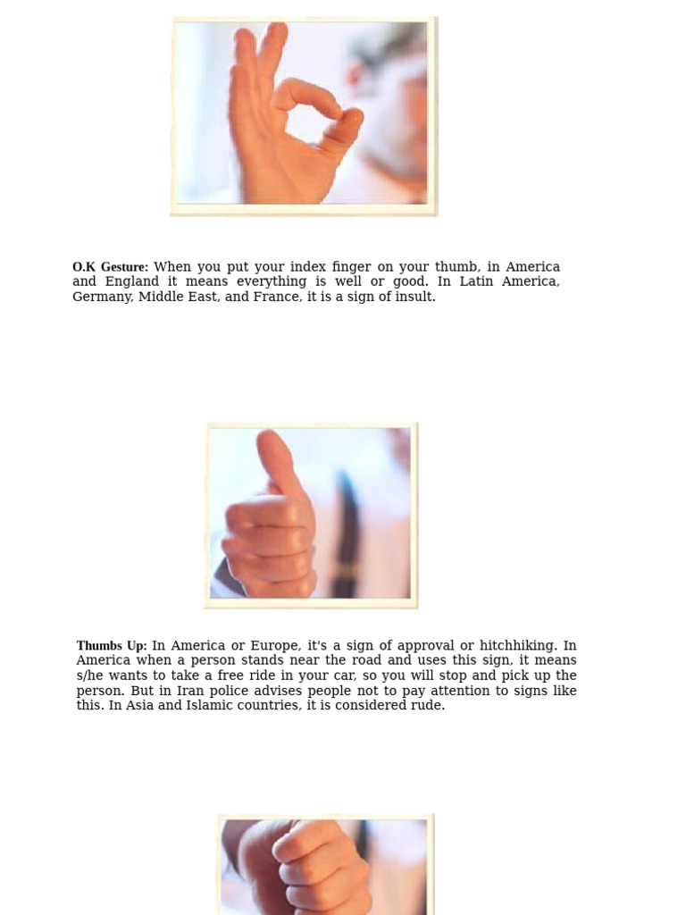 Cultural Hand Gestures and Body Language | PDF | Gesture