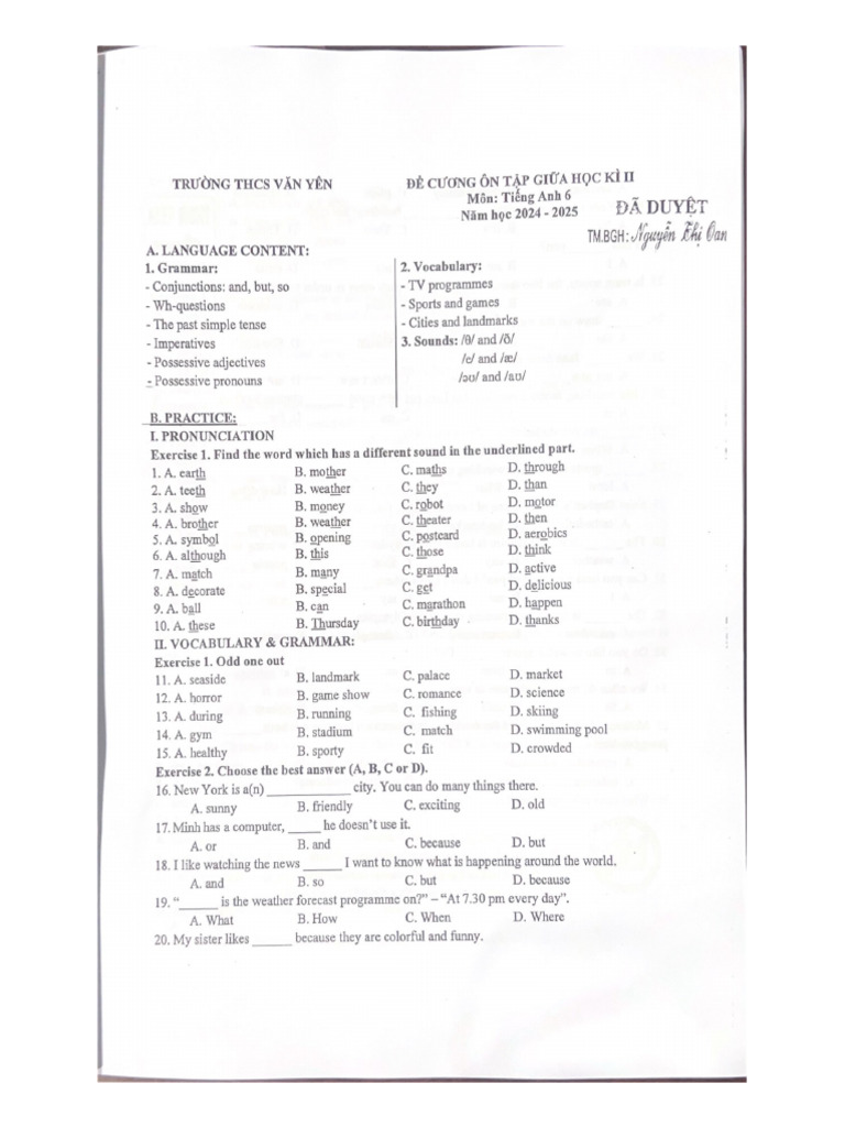 G6 - Đề Cương GK2 - Văn Yên (2025) | PDF