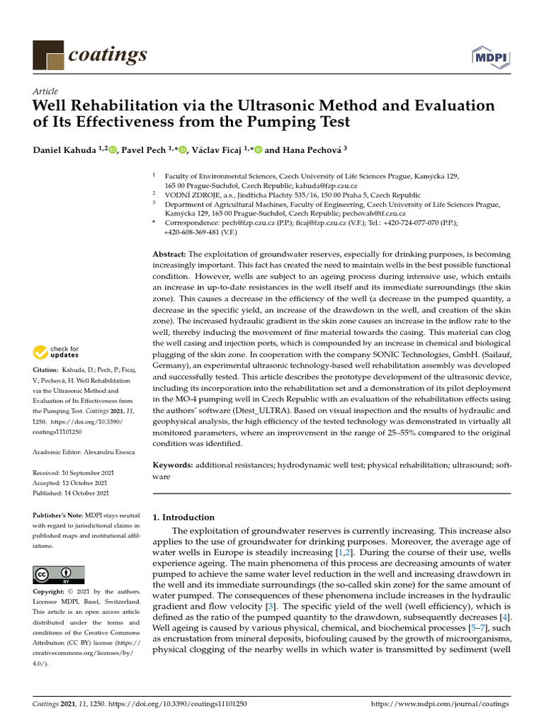 Well Rehabilitation via the Ultrasonic Method and Evaluation of Its ...