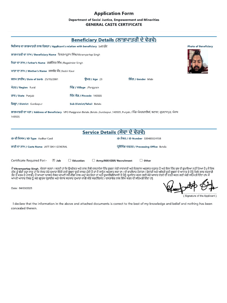 Caste Application Vikram | PDF