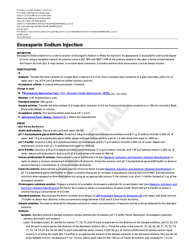 Usp Nf Enoxaparin Sodium Injection Pdf Buffer Solution Ph