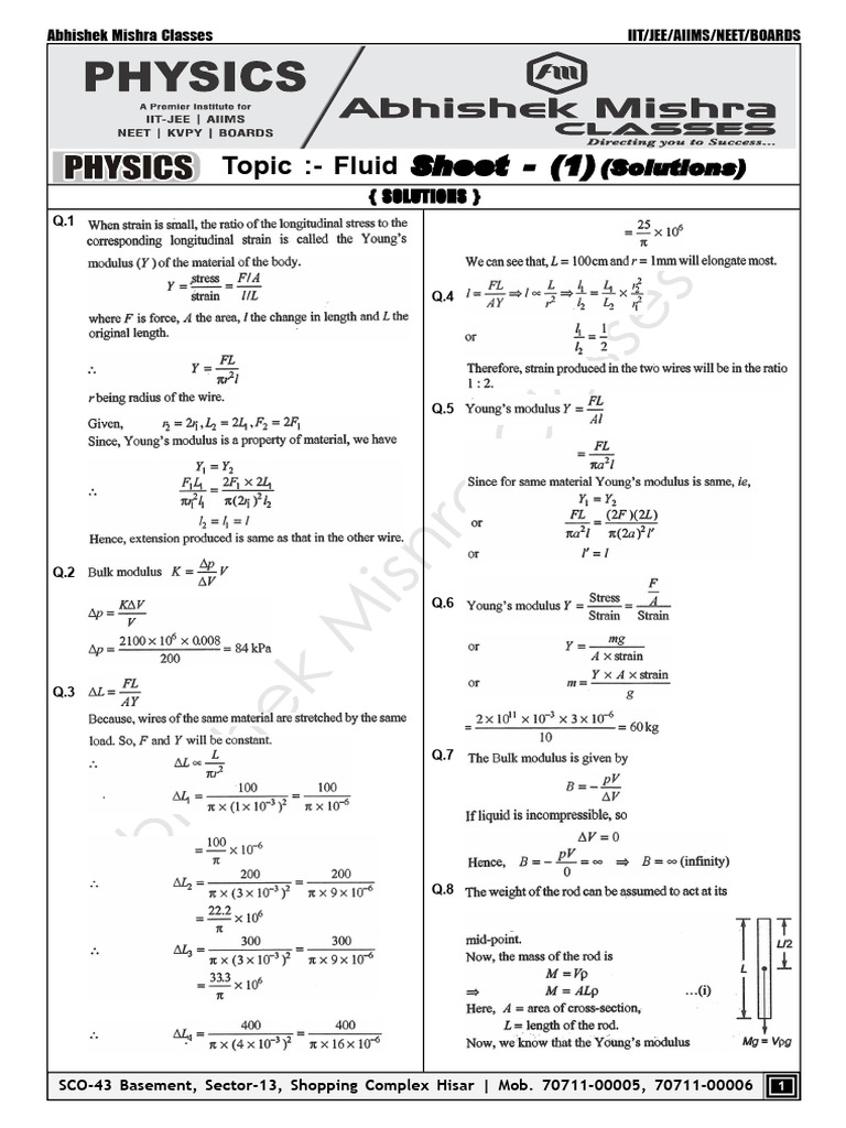 Fluid Sheet-1 (Solutions) | PDF